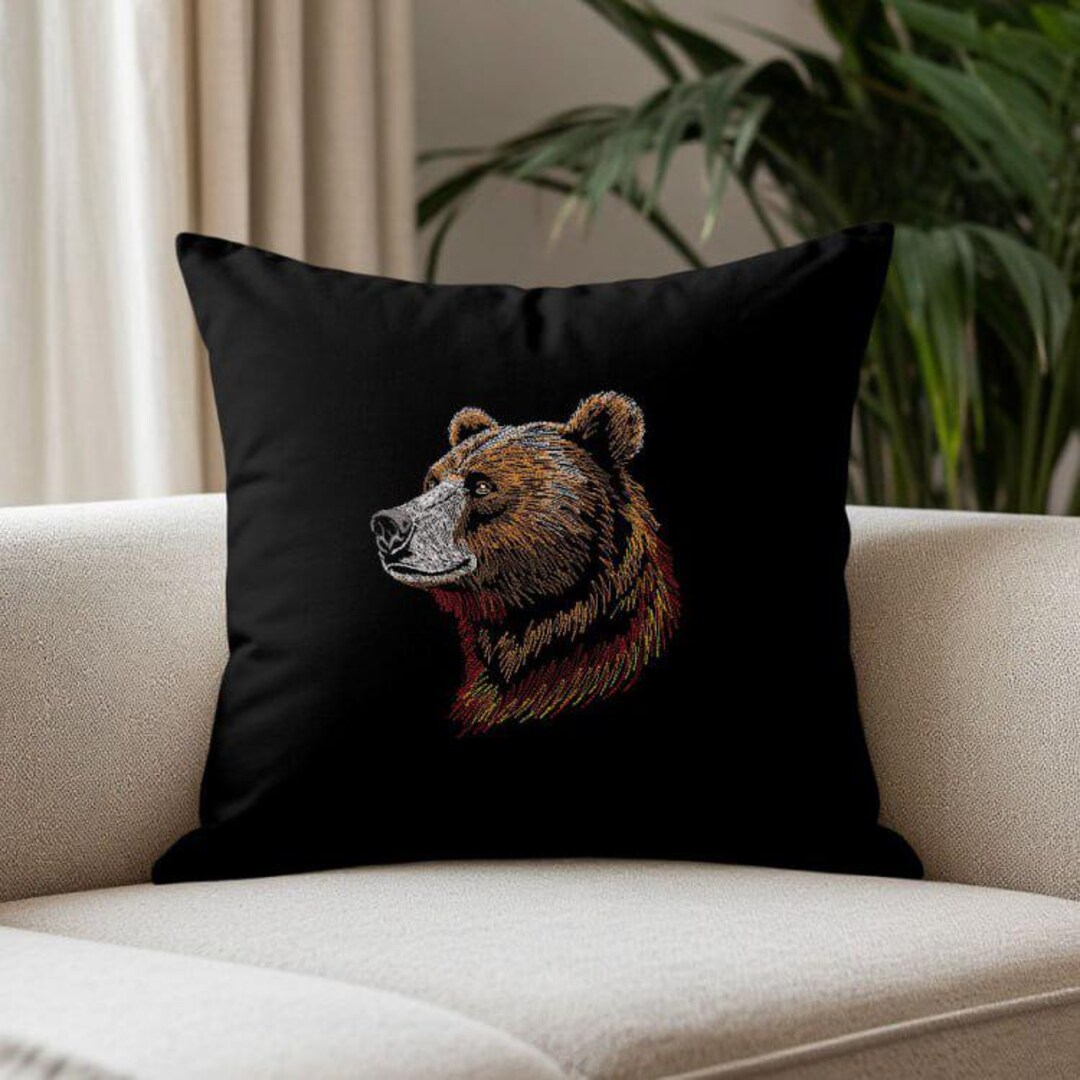 Bear Face Machine Embroidery Design, Bear Embroidery File for Black ...