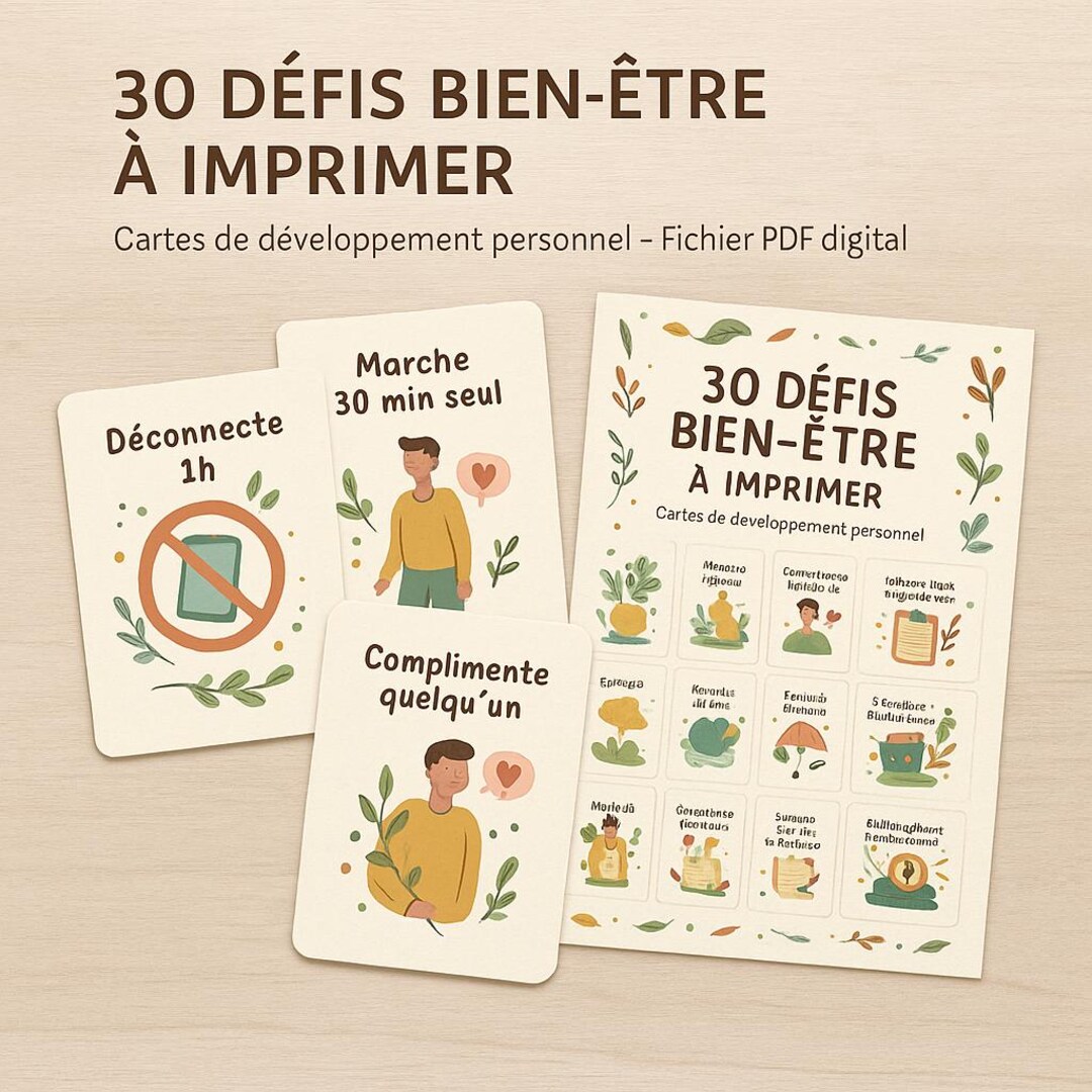 30 Printable Wellness Challenges – Personal Development Cards – Digital ...