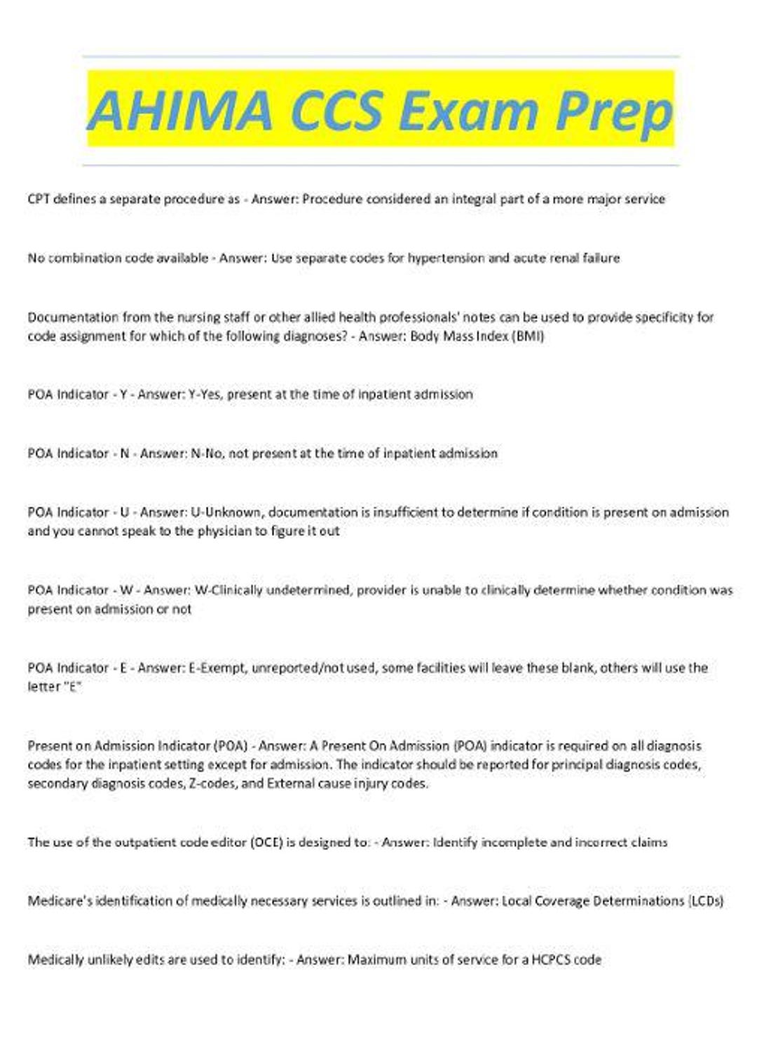 AHIMA CCS Exam Prep Exam Study Guide - Etsy