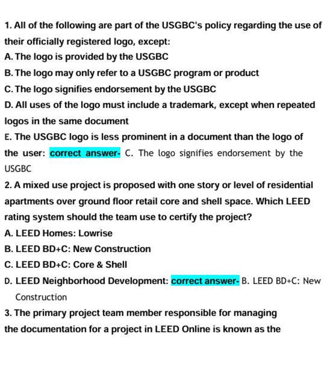 LEED V4 GA Practice Exam /100 Questions and Answers - All Correct - Etsy