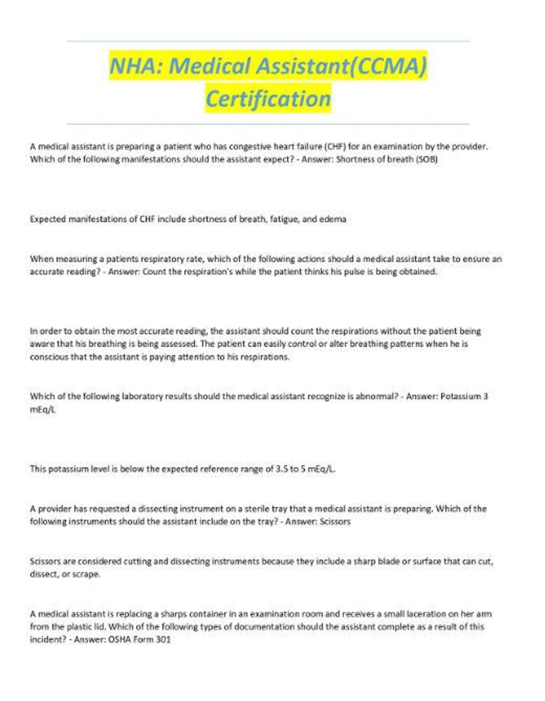 NHA Medical Assistant(ccma) Certification - Etsy