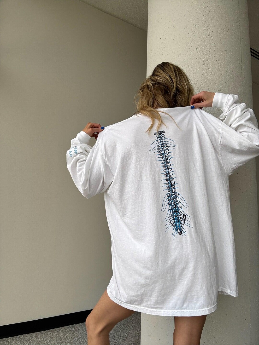 Spinal Strength Long Sleeve Tee Shirt - White With Spine Design - Etsy