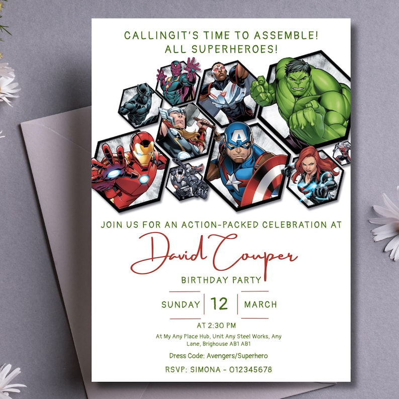 Avengers Birthday Invitation Template | Digital Superhero Party ...
