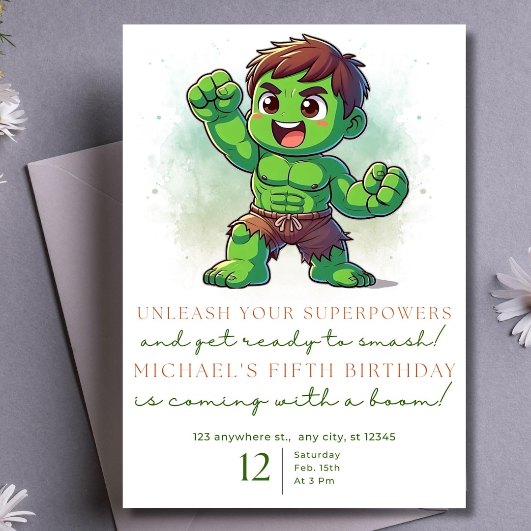 Editable Superhero Smash Birthday Invitation | Hulk Party | Digital ...