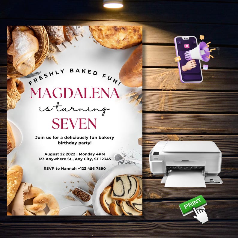 Editable Bakery Birthday Invitation, Digital Download, Baking Party ...