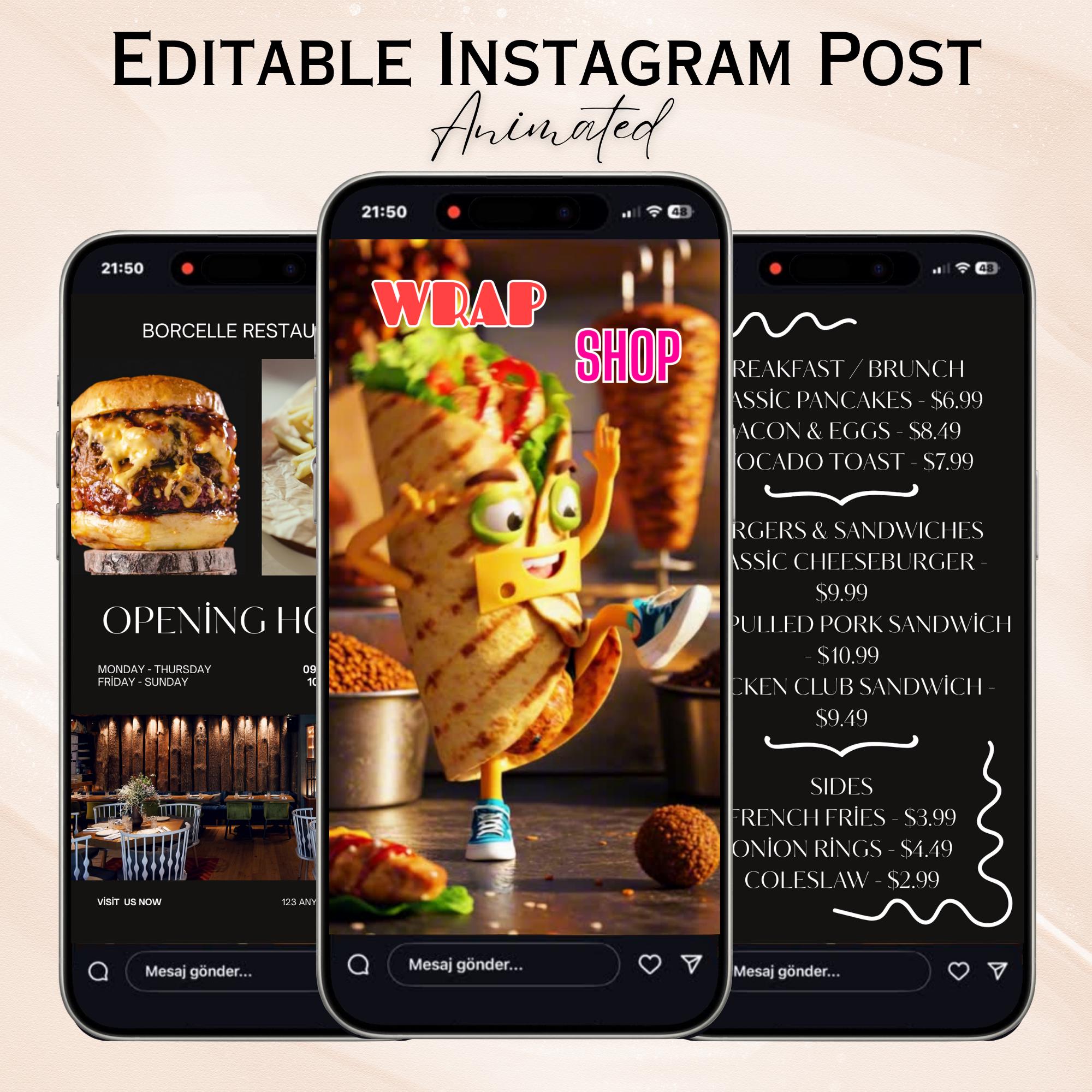 Editable Instagram Video Template for Wrap Shop, Canva Food Promo ...