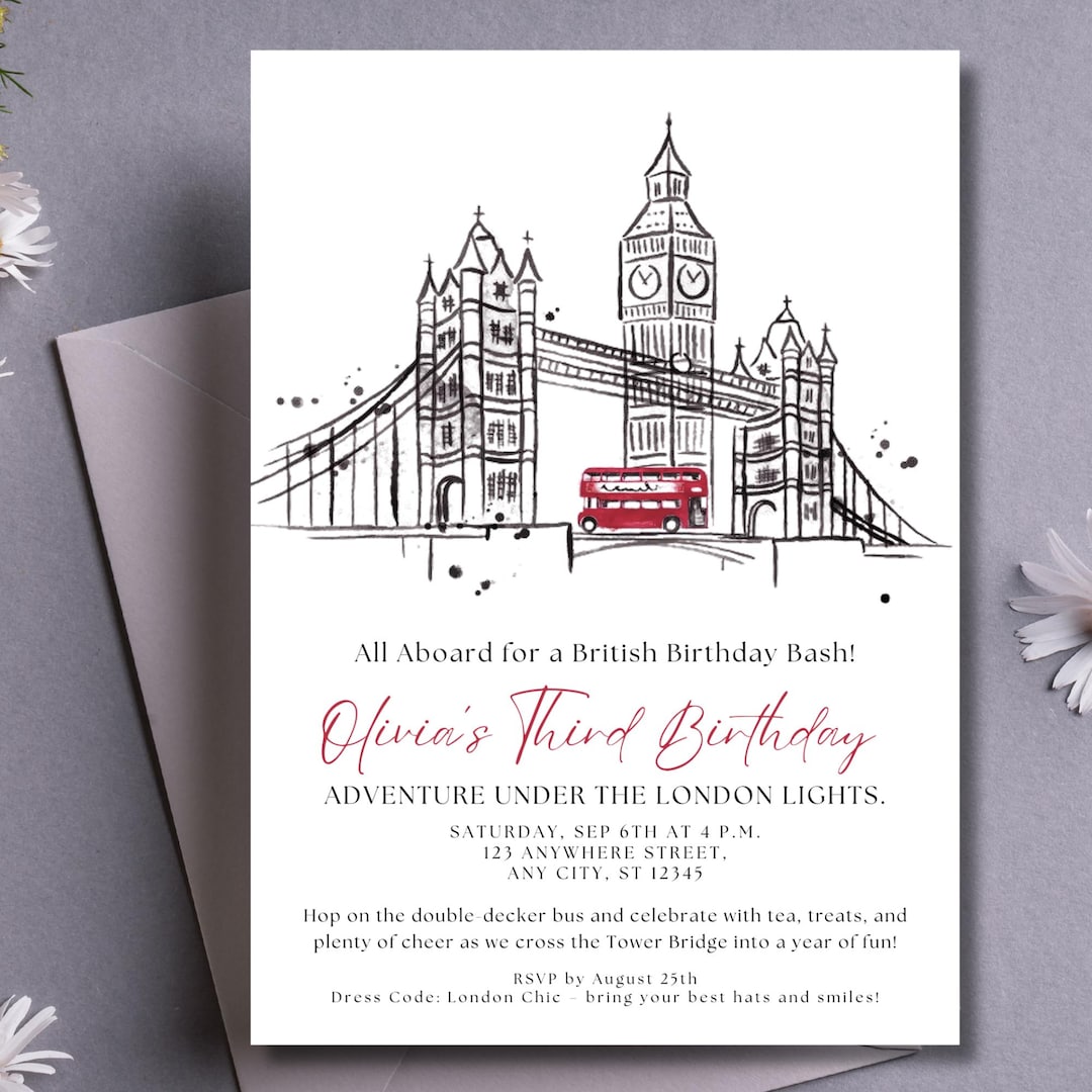 Editable London Birthday Invitation | British Party Digital Download ...