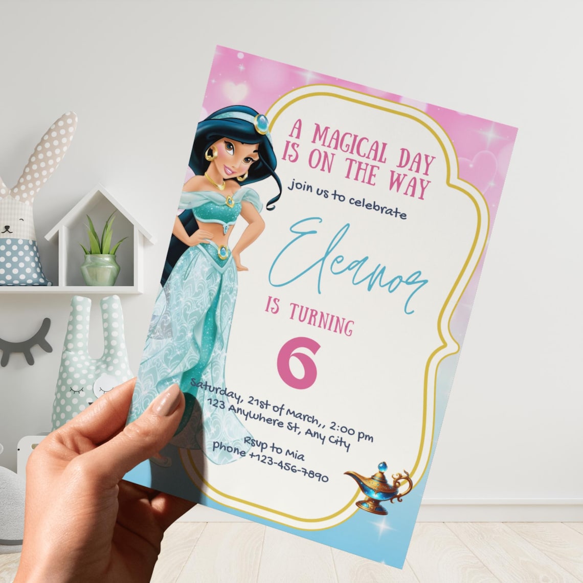 Editable Princess Jasmine Birthday Invitation | Magical Aladdin Party ...