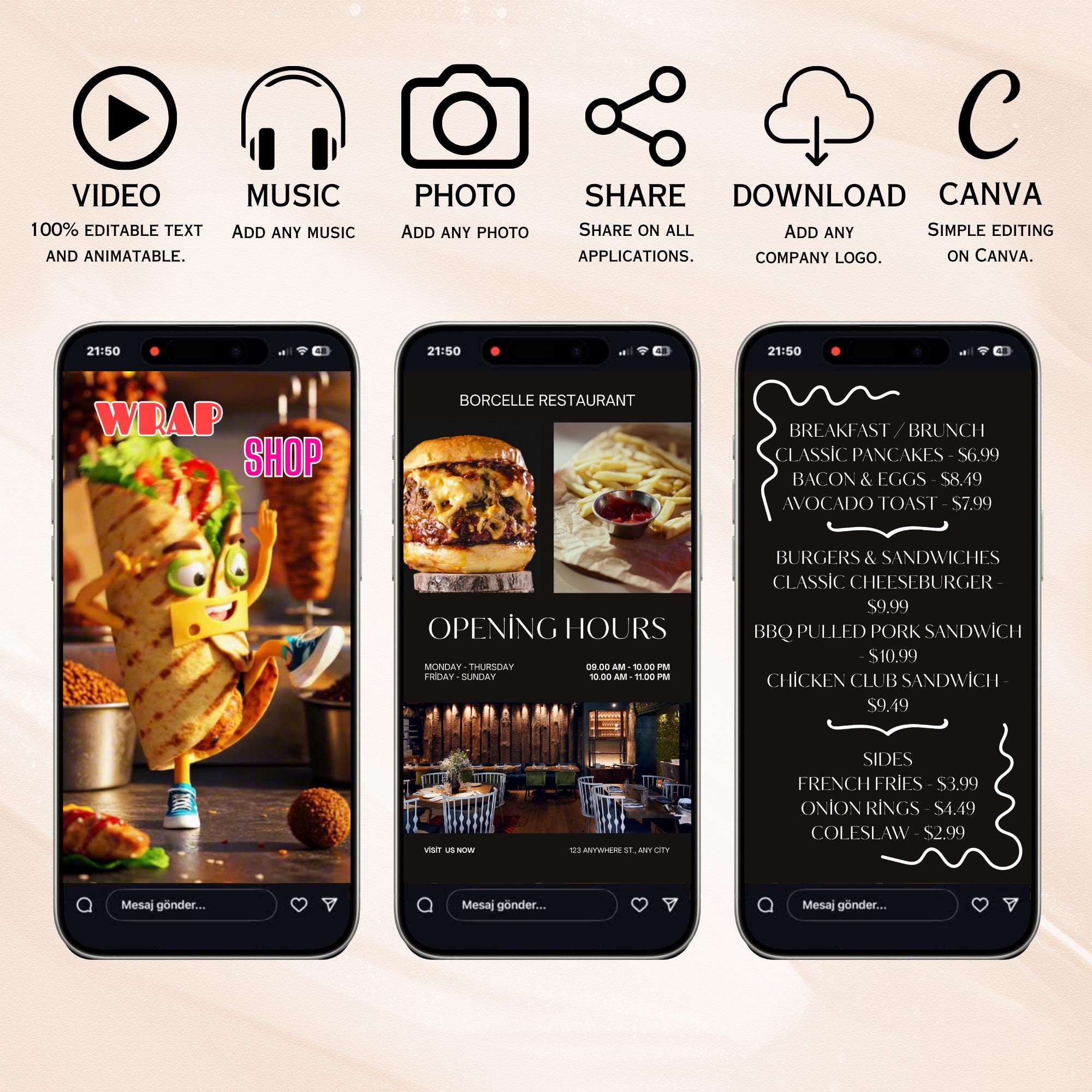 Editable Instagram Video Template for Wrap Shop, Canva Food Promo ...