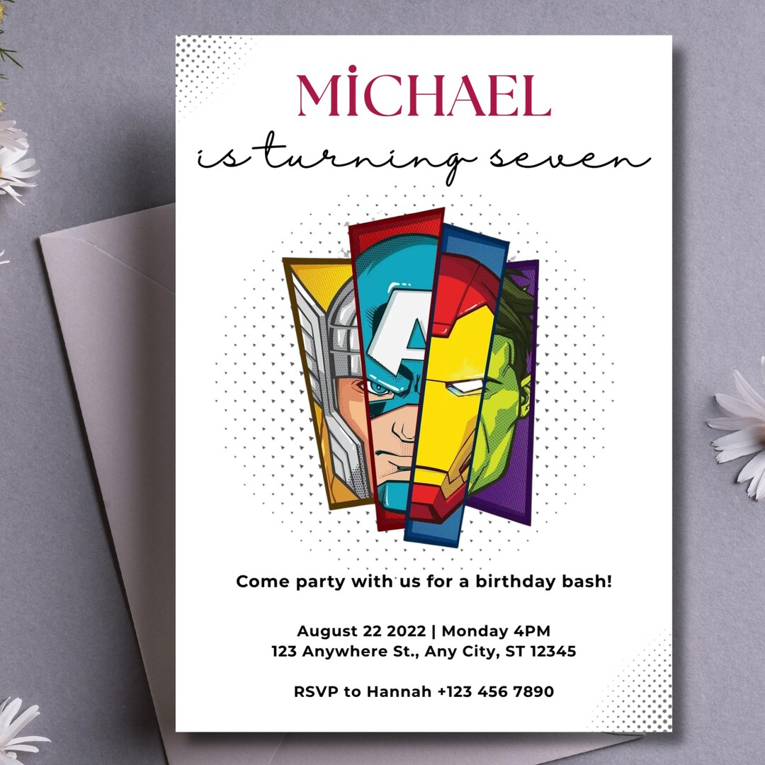 Editable Avengers Birthday Invitation | Superhero Party Invite | Canva ...