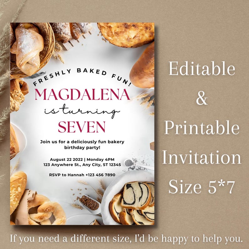 Editable Bakery Birthday Invitation, Digital Download, Baking Party ...