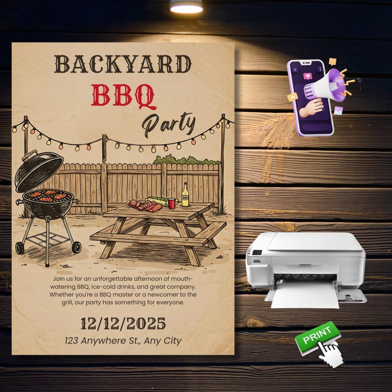 Editable Backyard BBQ Invitation, Digital Download, Custom BBQ Party ...