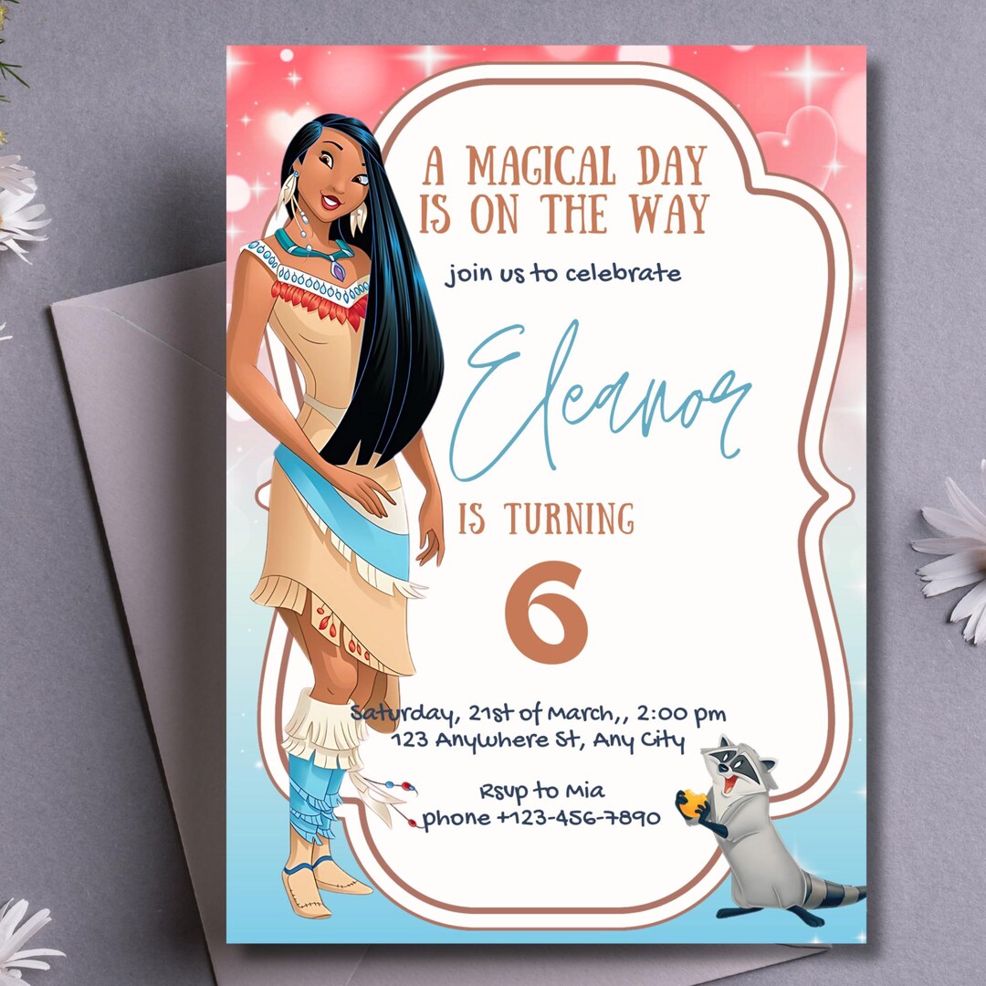 Editable Pocahontas Birthday Invitation | Native American Princess ...