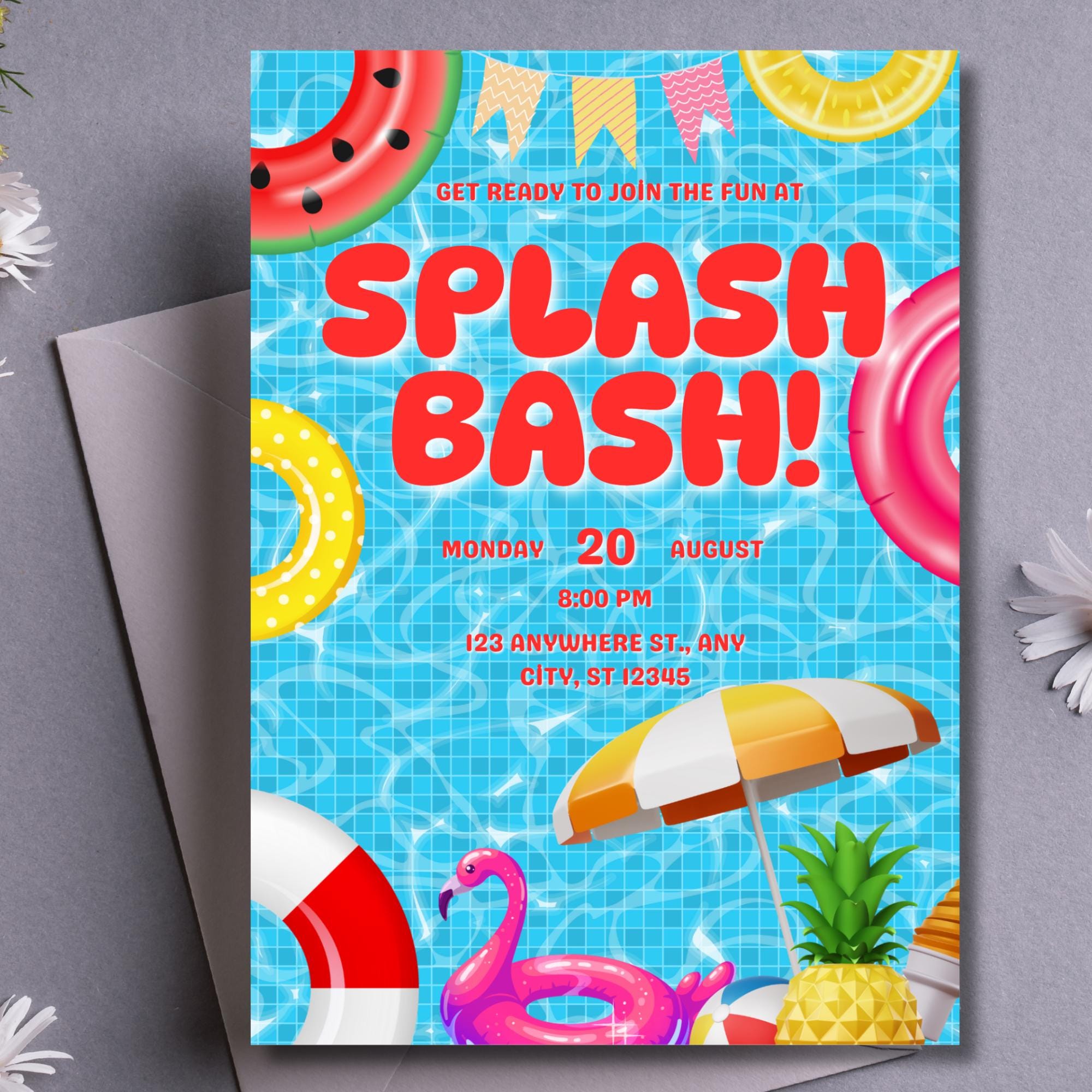 Editable Pool Party Invitation, Splash Bash Digital Card, Summer Swim ...