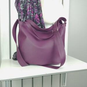 Large Purple Leather Tote, Fall Crossbody Bag, Sling Shoulder Handbag ...