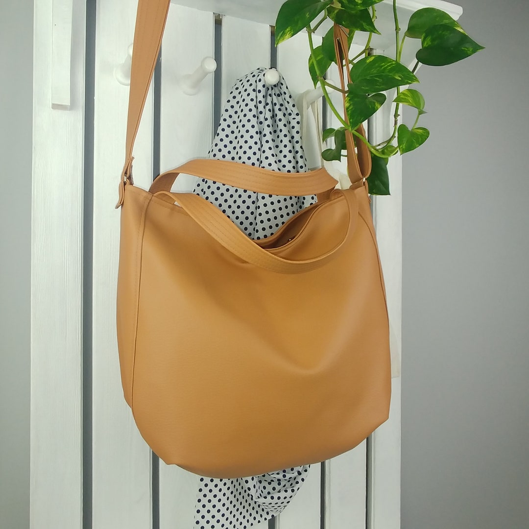 Tan Vegan Crossbody Bag – Large Toffee Brown Hobo Shoulder Tote With ...