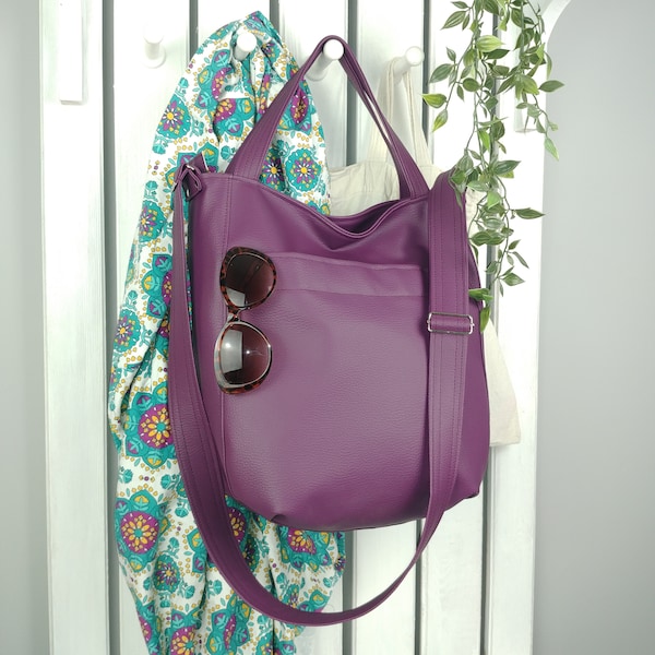 Purple Leather Bag - Etsy