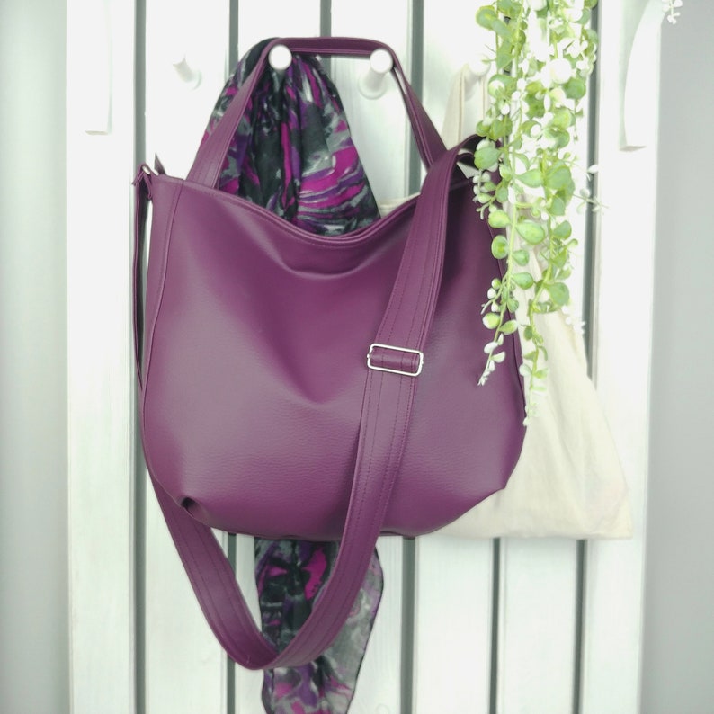 Large Purple Leather Tote Fall Crossbody Bag Sling Shoulder - Etsy
