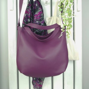 Large Purple Leather Tote, Fall Crossbody Bag, Sling Shoulder Handbag ...