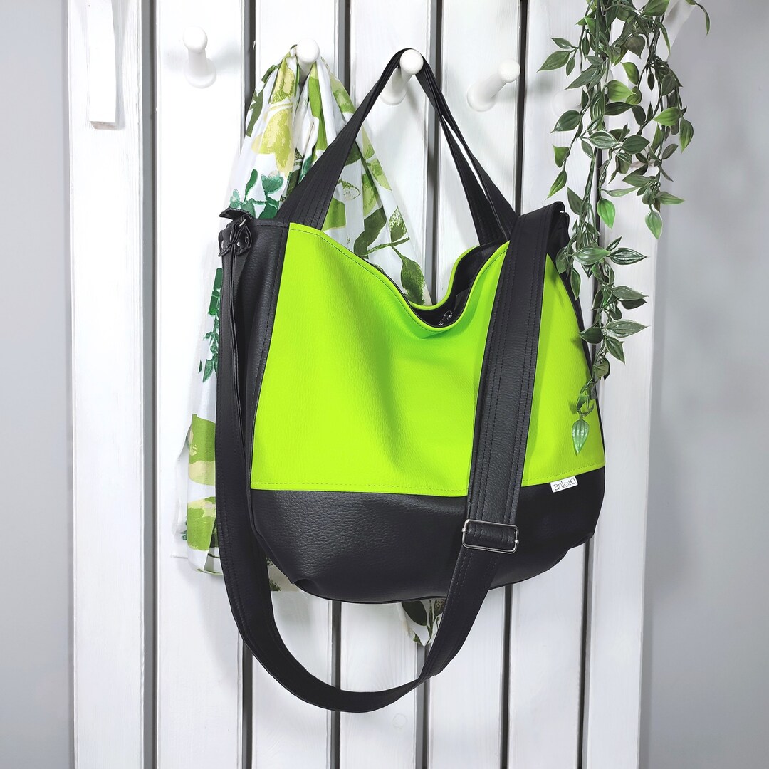 Sporty Lime Green Crossbody Tote, Comfy Vegan Hobo Bag for Women ...