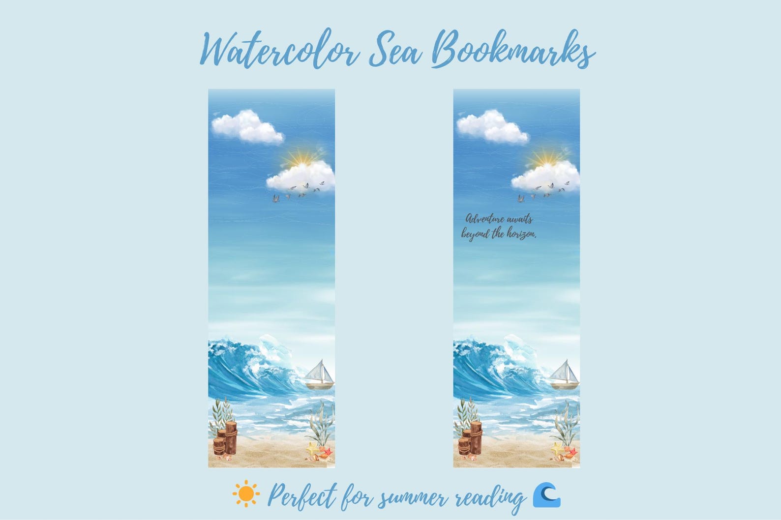 Printable Bookmark Set | Coastal Ocean Bookmarks | Watercolor Sea ...