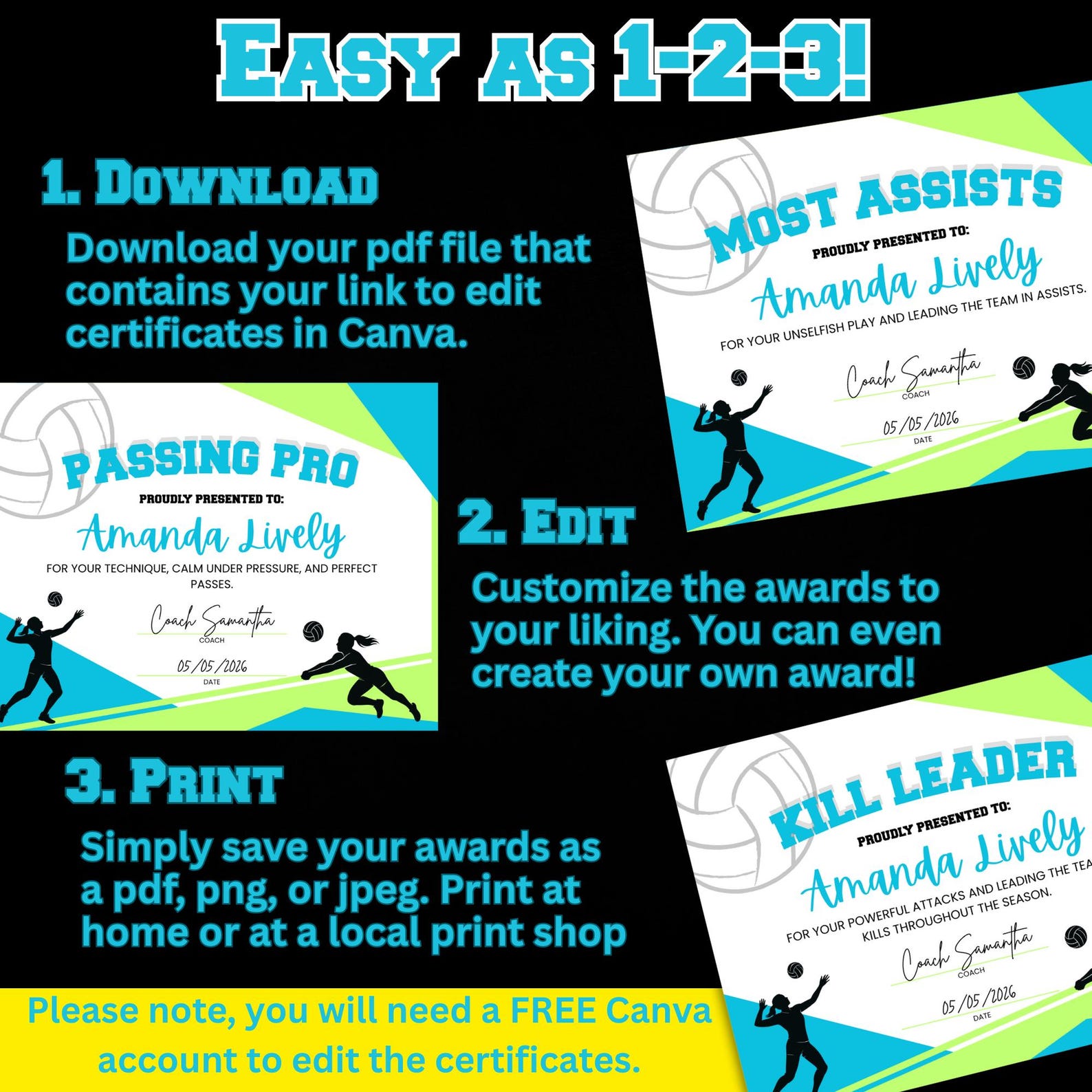 Editable Volleyball Award Certificates: End-of-season Team Awards Canva ...