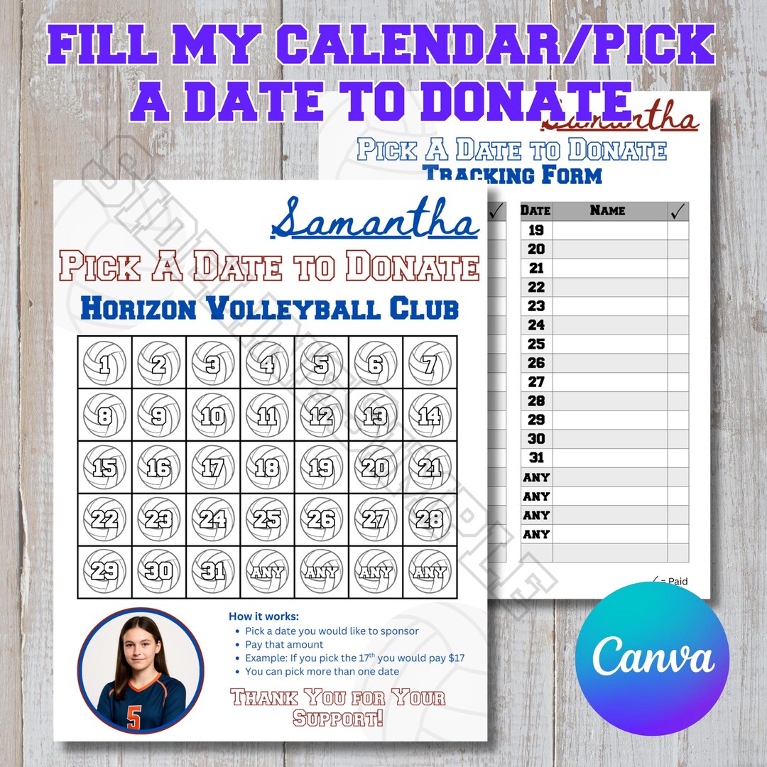Volleyball Calendar Fundraiser Template: Editable Canva Calendar ...