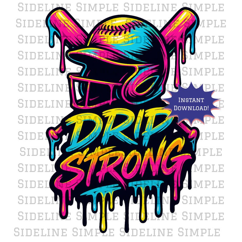 Neon Graffiti Baseball Helmet PNG: Drip Strong Sublimation Design ...