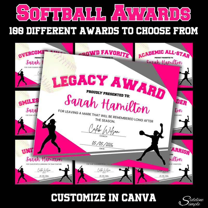 Softball Award Template - Etsy