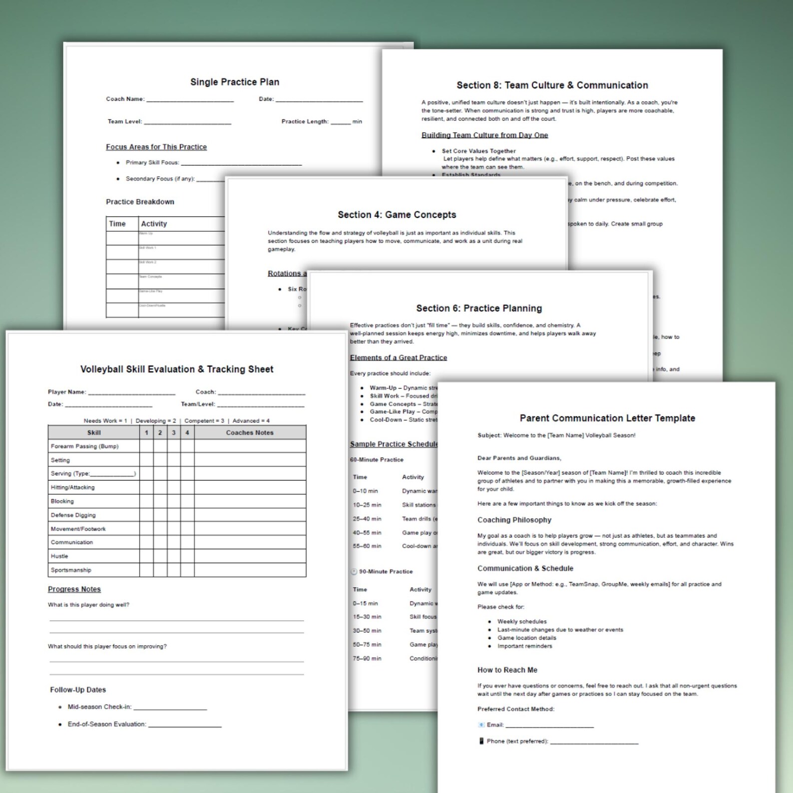 Printable Volleyball Coaching Guide – Practice & Game Day Binder ...