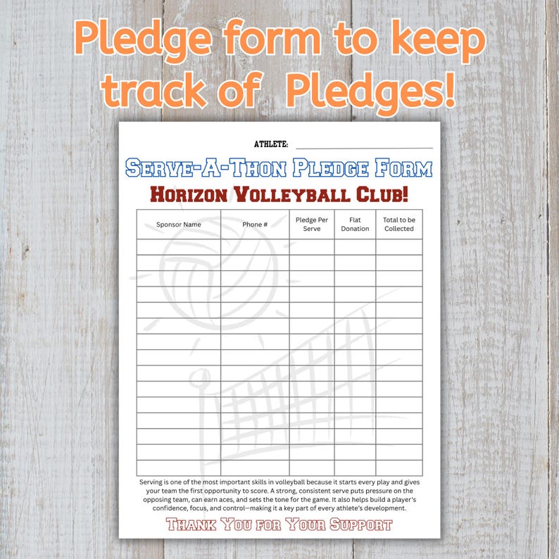 Volleyball Serve-a-thon Flyer & Pledge Form: Editable Canva Template - Etsy