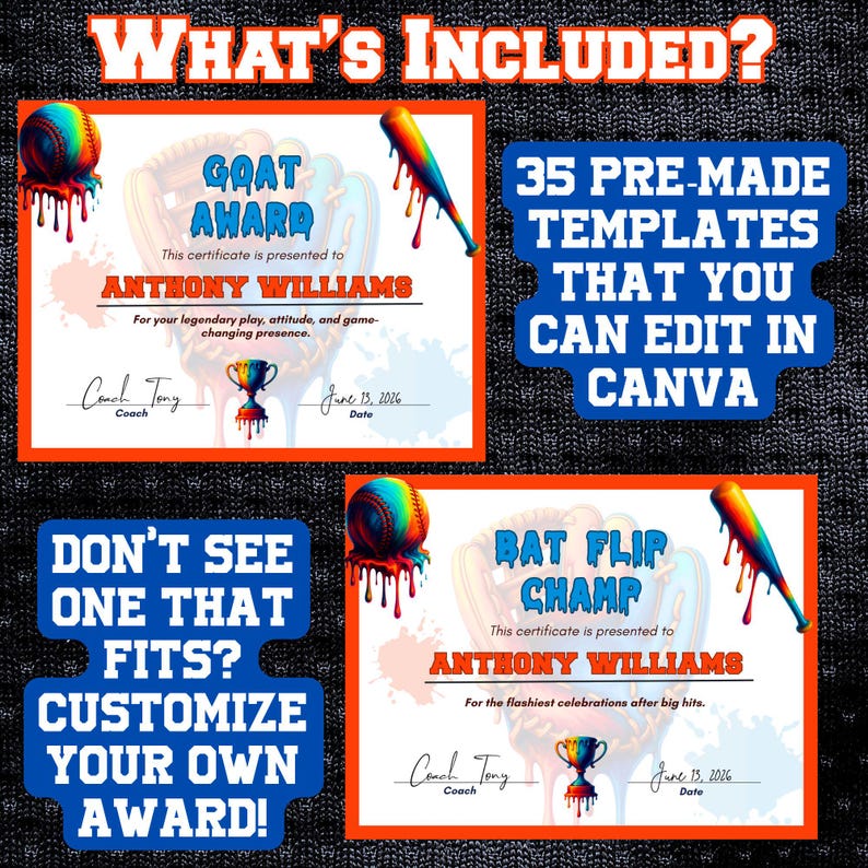 Editable Baseball Awards Certificates: 30+ Printable Templates (canva ...
