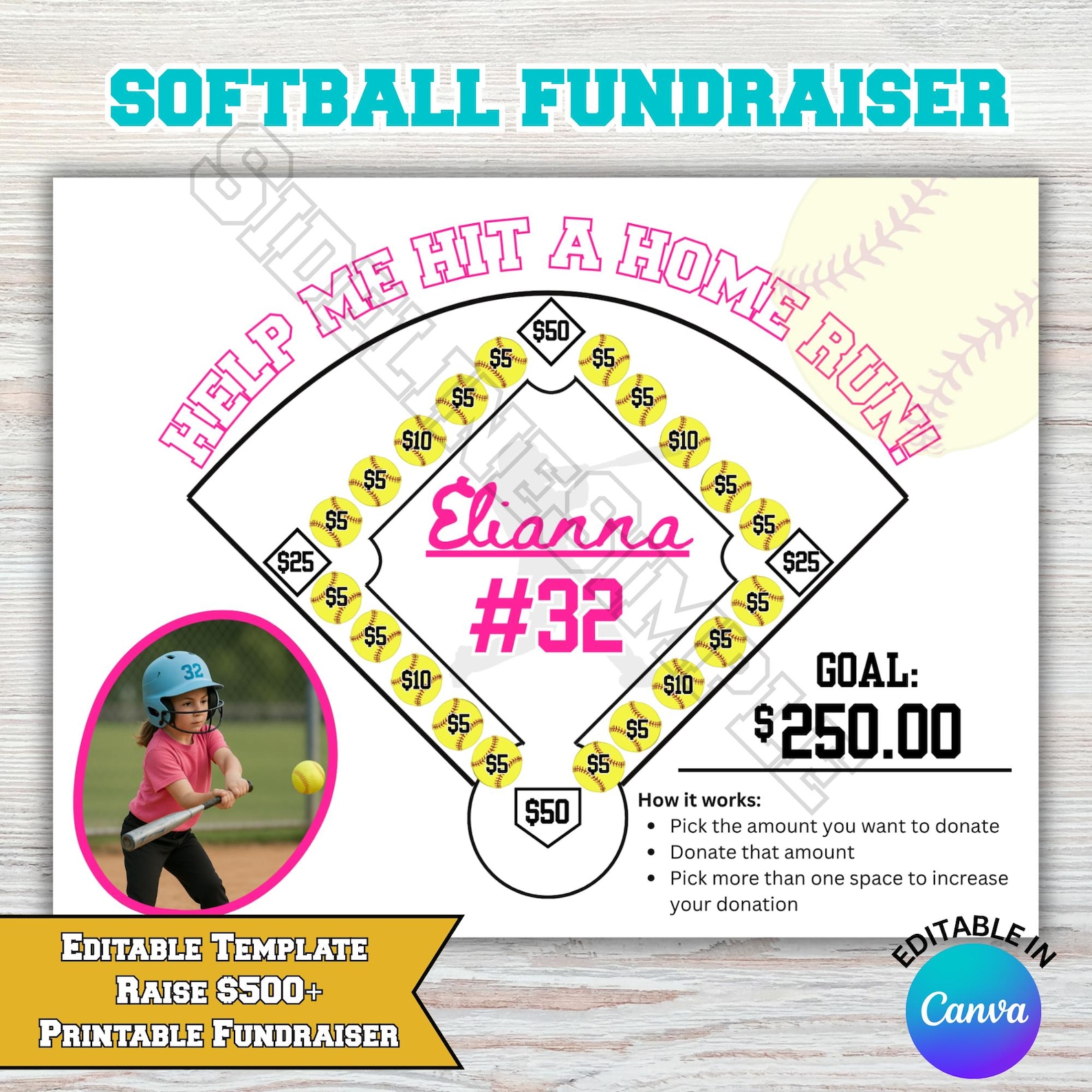 Editable Softball Fundraiser Calendar – Pick-a-date Donation Template ...