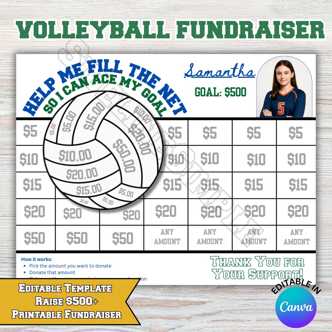 Editable Volleyball Fundraiser Calendar – Pick-a-date Donation Template ...