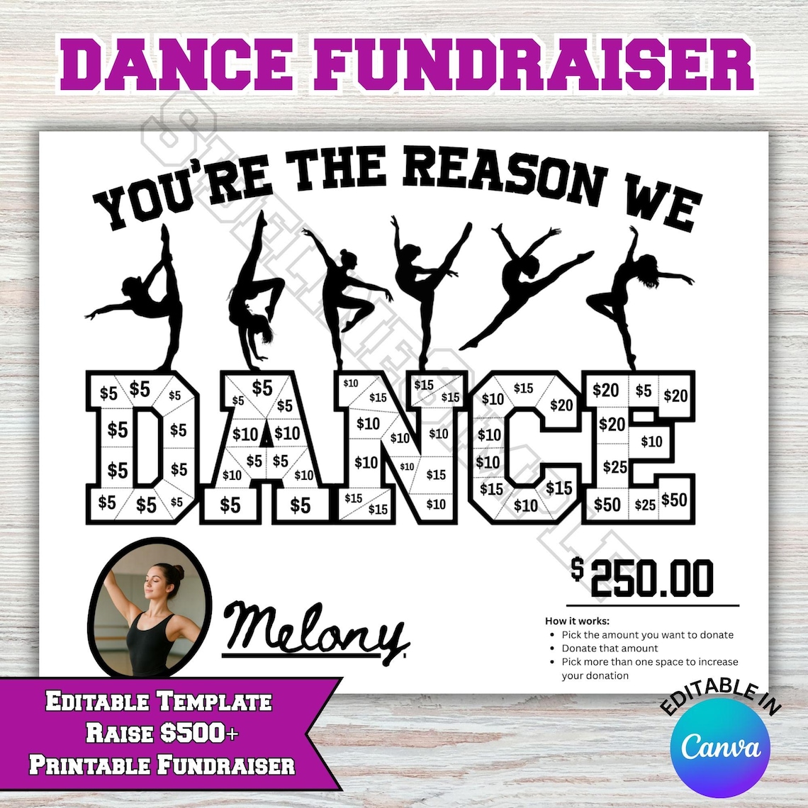 Dance Fundraiser Calendar Template: Pick-a-date Donation Tracker (canva ...