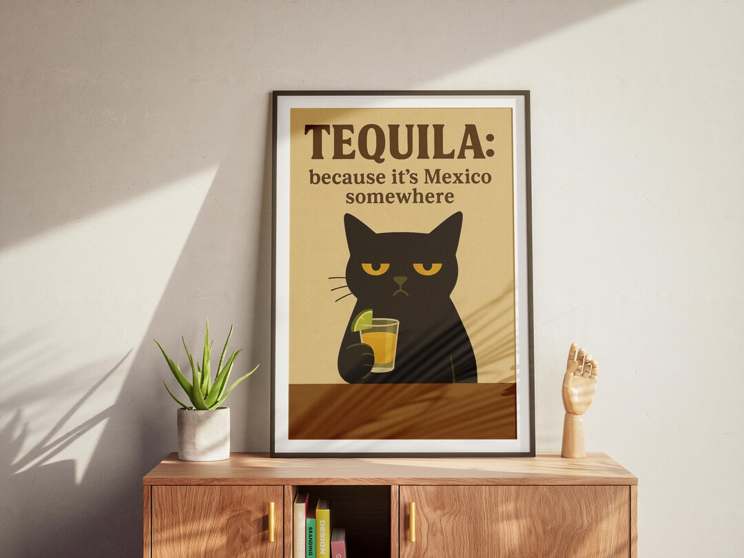 Cocktail Poster – Tequila Cat Wall Art for Kitchen or Bar, Vintage ...
