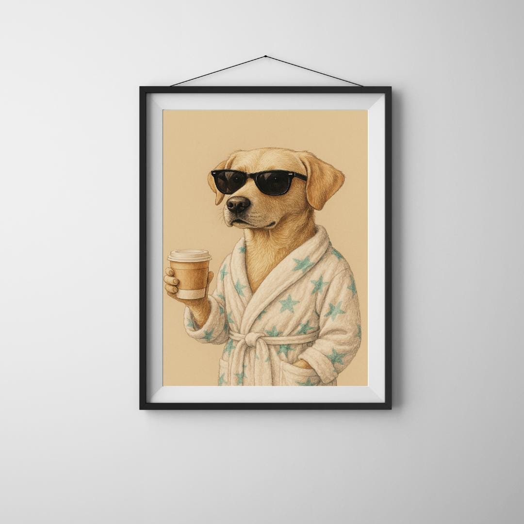 Labrador Dog Cute Holding Cup, Coffee Labrador Poster for Bathroom or ...