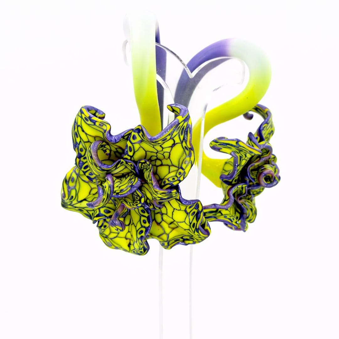 Neon Yellow Orchid Flower Gauges, Purple Floral Polymer Clay Plugs ...