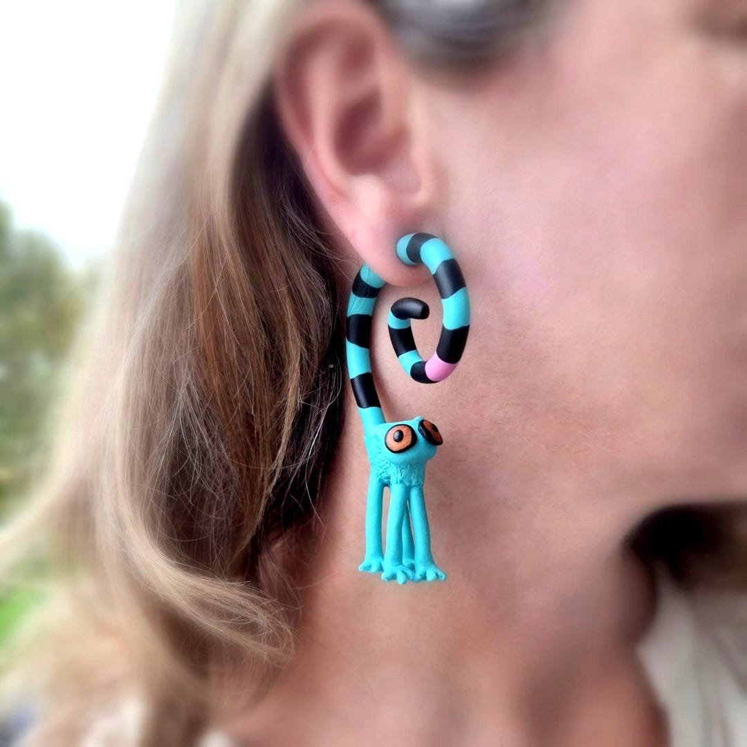 Turquoise Lemur Earrings: Polymer Clay Fake Gauges or Plugs - Etsy