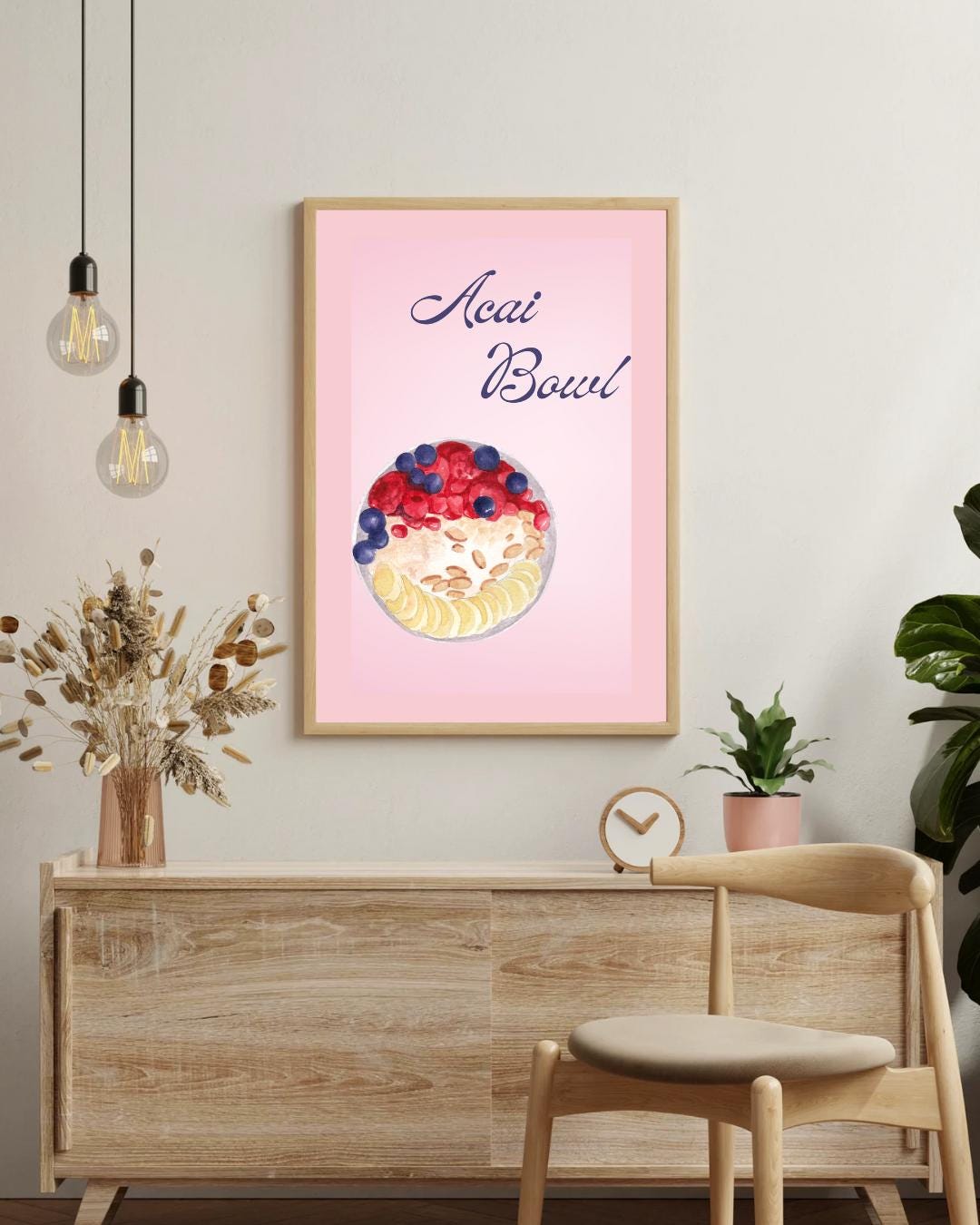 Pink Acai Food Wall Art | Bright Digital Download Painting | Trendy ...