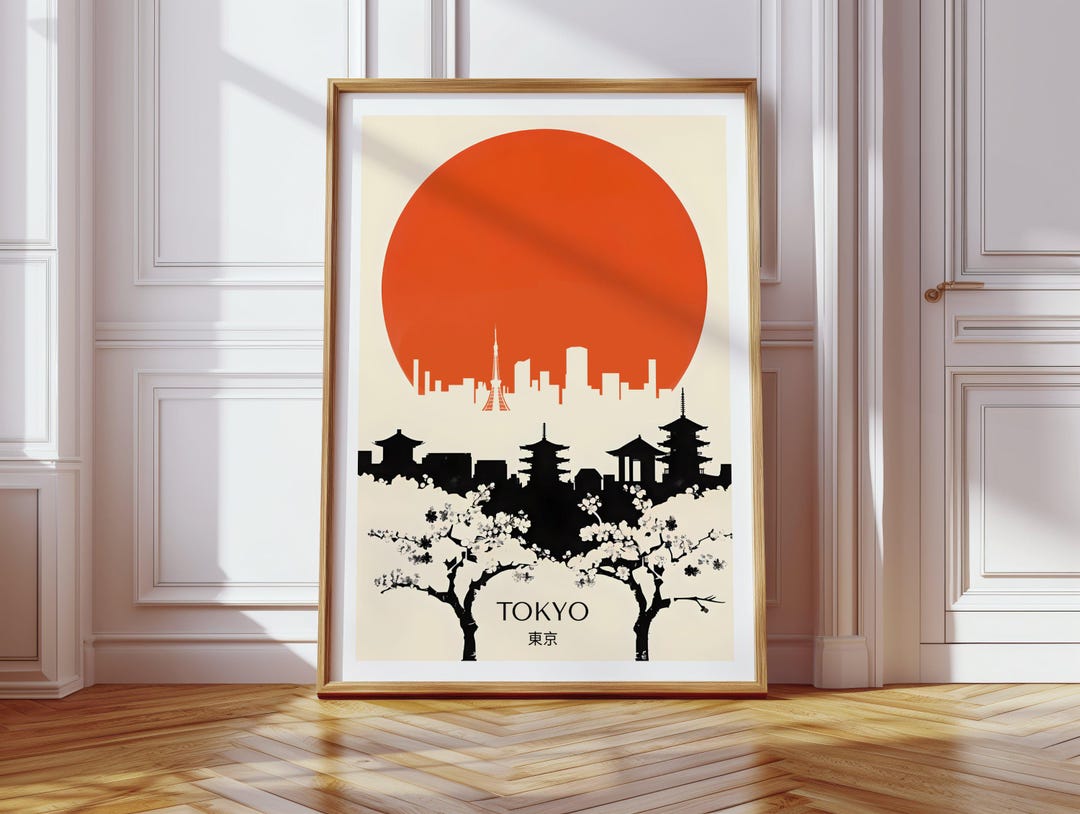 Tokyo Red Sun Skyline Poster – Printable Retro Japanese Art, Vector ...