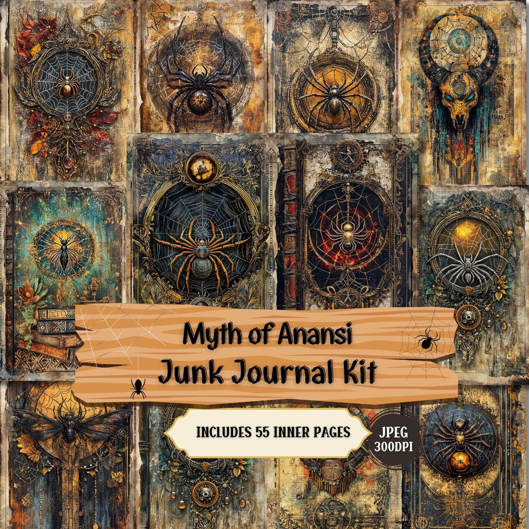 Myth of Anansi the Spider Junk Journal Kit | Vintage Tribal Themed Kit ...