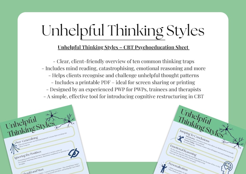 Unhelpful Thinking Styles CBT Handout | Printable and Shareable PDF ...