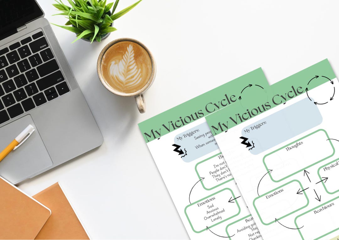 CBT Vicious Cycle Worksheet – Printable & Editable PDF | Low Intensity ...
