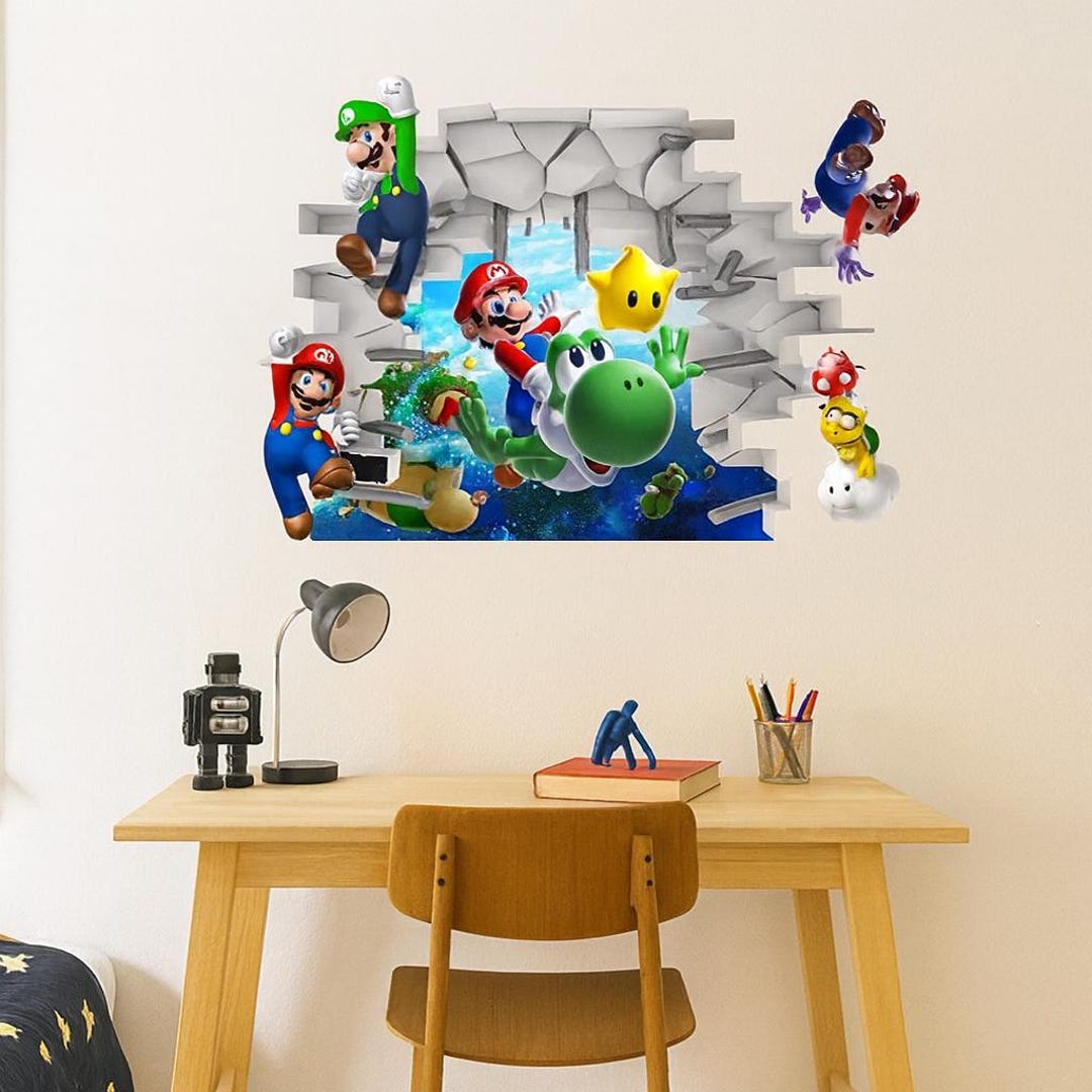 Super Mario Wall Sticker | Fun Cartoon Gamer Decor for Kids Bedroom ...