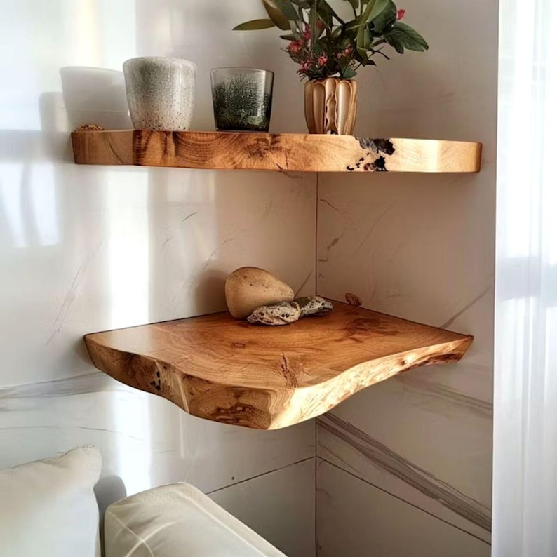 Shelf Corner Organizer – Rustic Teak Root Floating Shelf for Kitchen ...
