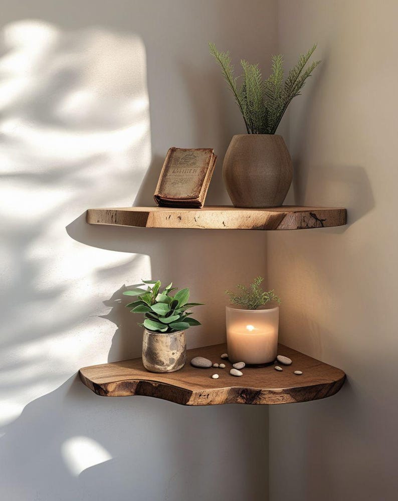 Shelf Corner Organizer – Rustic Teak Root Floating Shelf for Kitchen ...