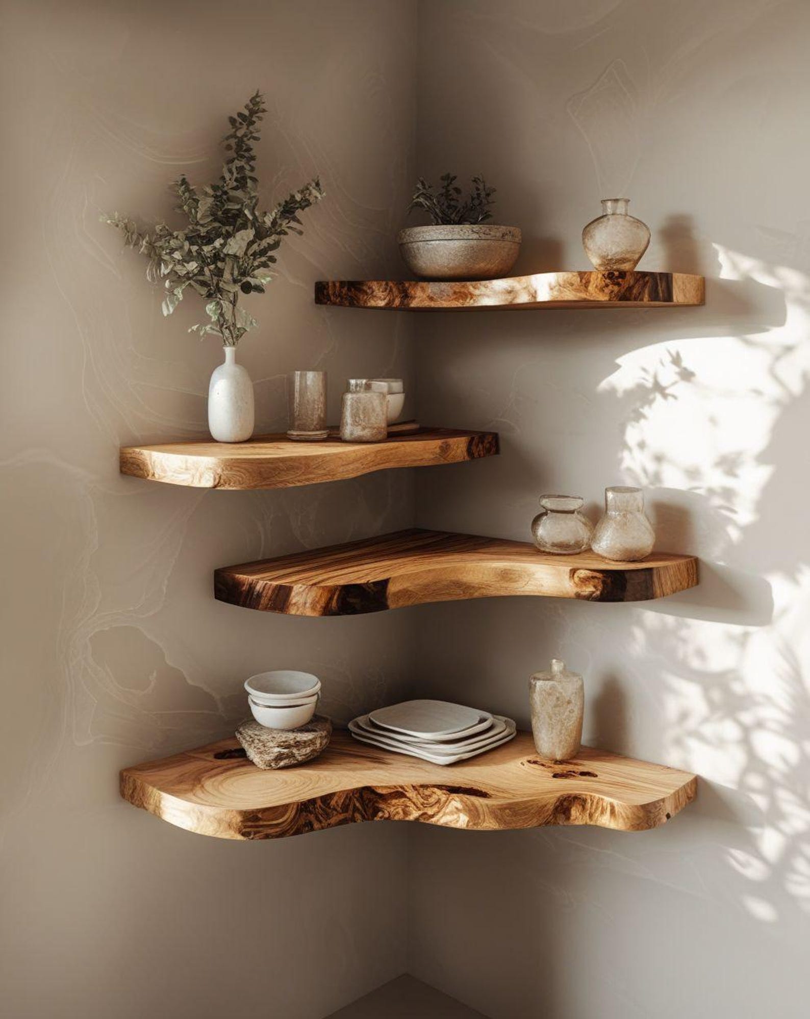 Rustic Teak Root Wood Corner Shelf: Floating Wall Decor - Etsy