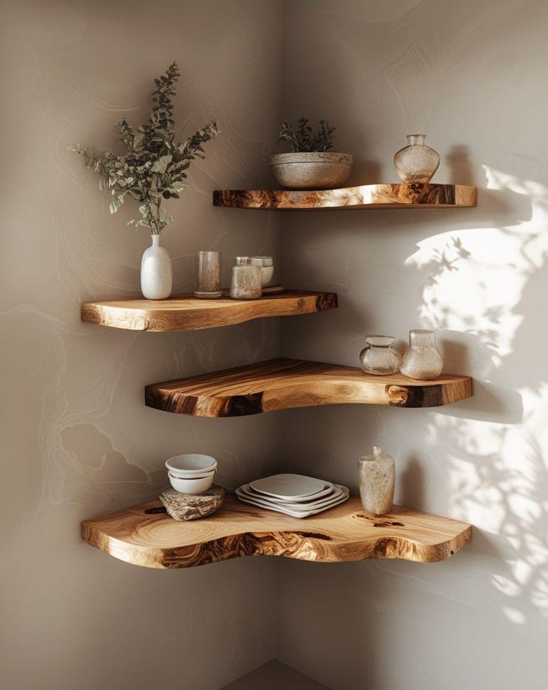 Shelf Corner Organizer – Rustic Teak Root Floating Shelf for Kitchen ...