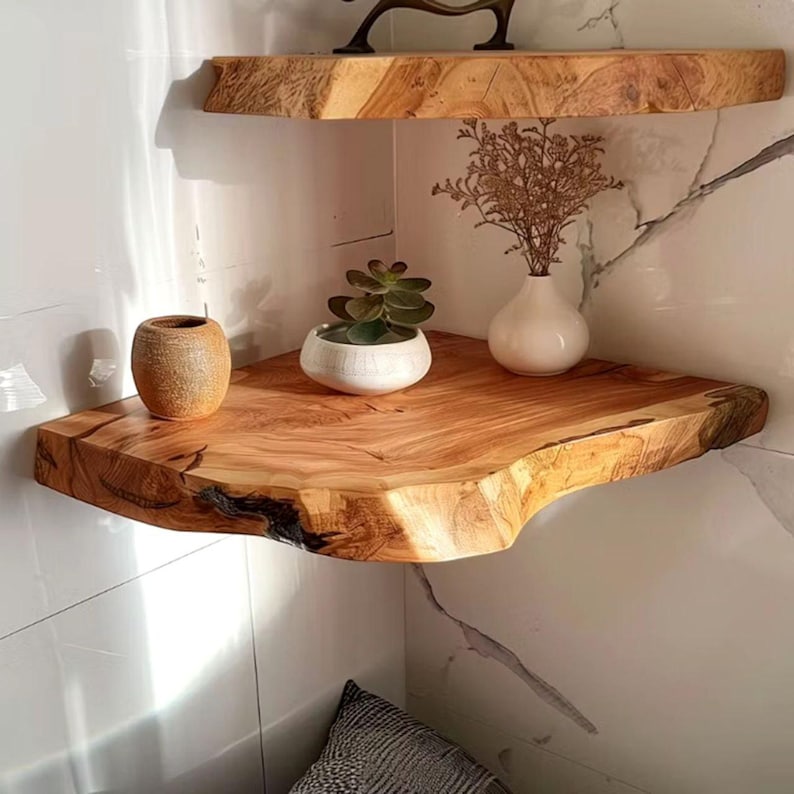 Shelf Corner Organizer – Rustic Teak Root Floating Shelf for Kitchen ...